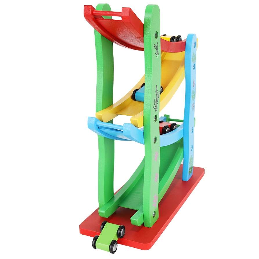 Rampe i tre med fargerike biler - 5 deler | eStore