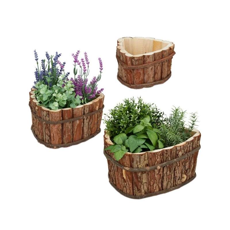 Blomsterkasse i tre - sett med 3 stk | eStore