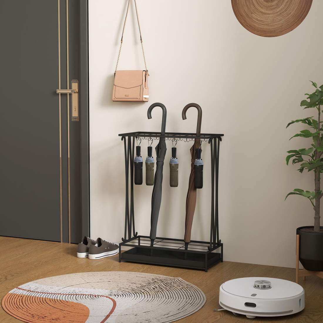 Paraplystativ Stål Paraplystativ Rektangulær paraplyholder med 24 k...