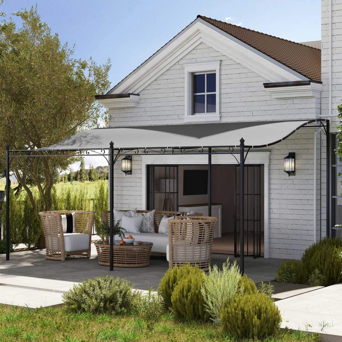 Påbygg paviljong pergola med tak, vannavvisende paviljong kalesje,