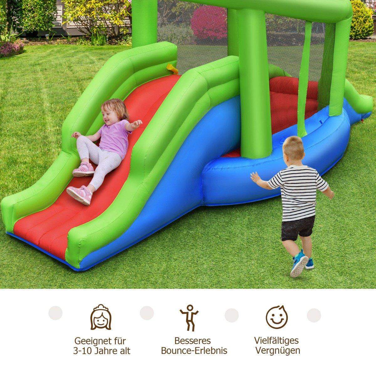 Oppblåsbart sneglehoppeborg med 2 sklier og basketballkurv 410 x 19...