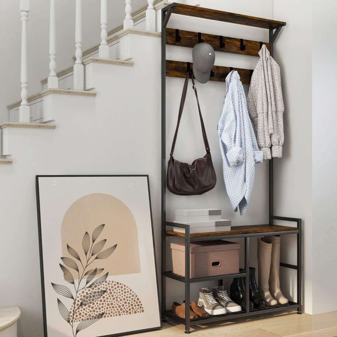 Klesstativ med 9 kroker og skostativ 3-nivåer klesstativ industride...