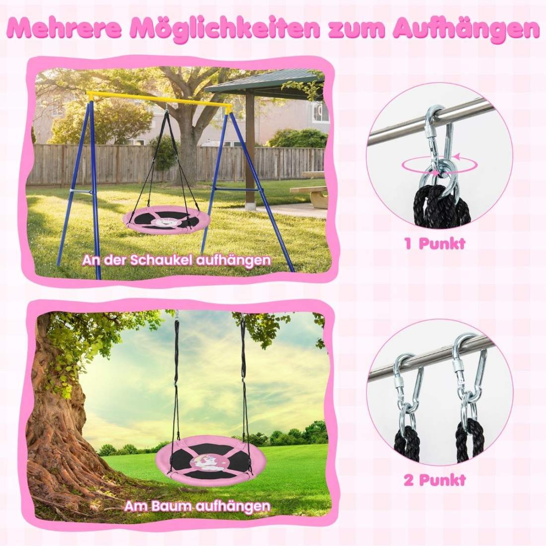 Diameter 100 cm reirhuske med justerbare tau, hengende huske, barne...