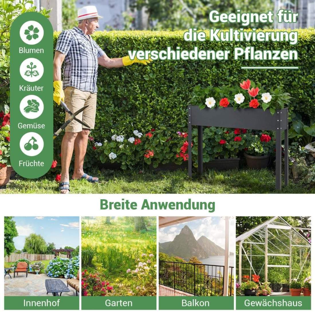 Høybed Metallplantekasse Hageblomsterseng med dreneringshull 102 x ...