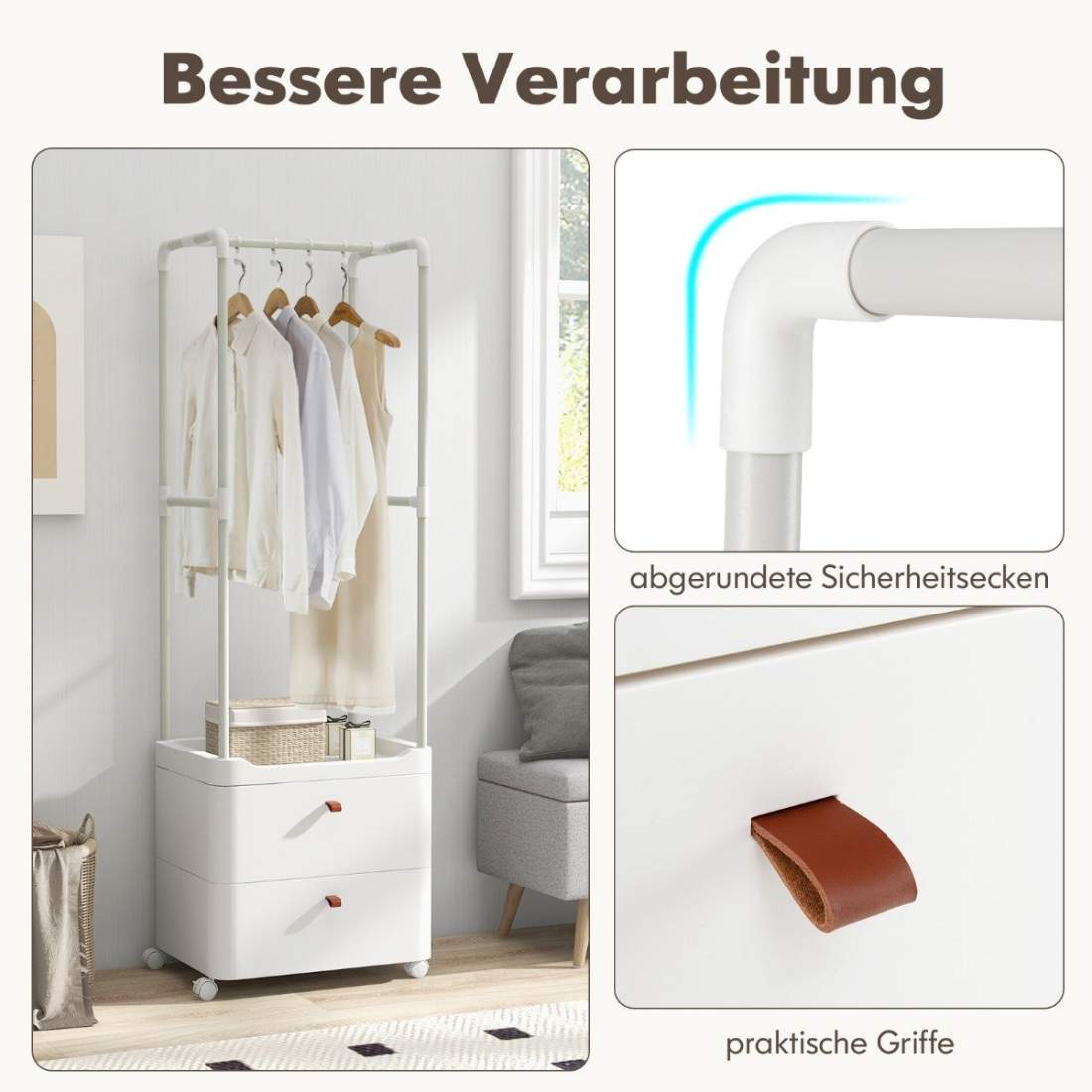 Klesstativ med 2 skuffer klesstativ med låsbare hjul 52 x 40 x 161 ...