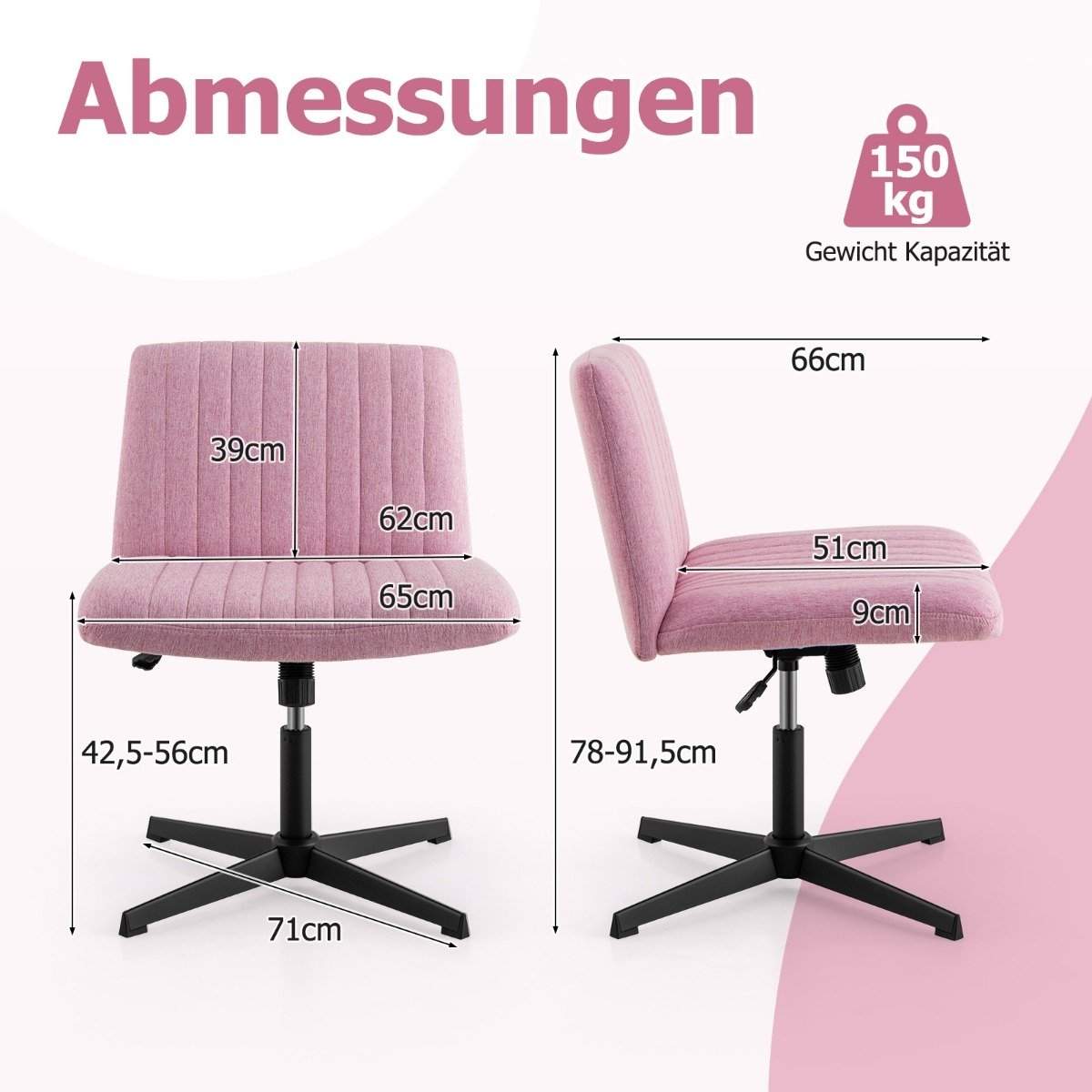 Stol med korsben uten armlener svingstol med bredsete skrivebordsst...