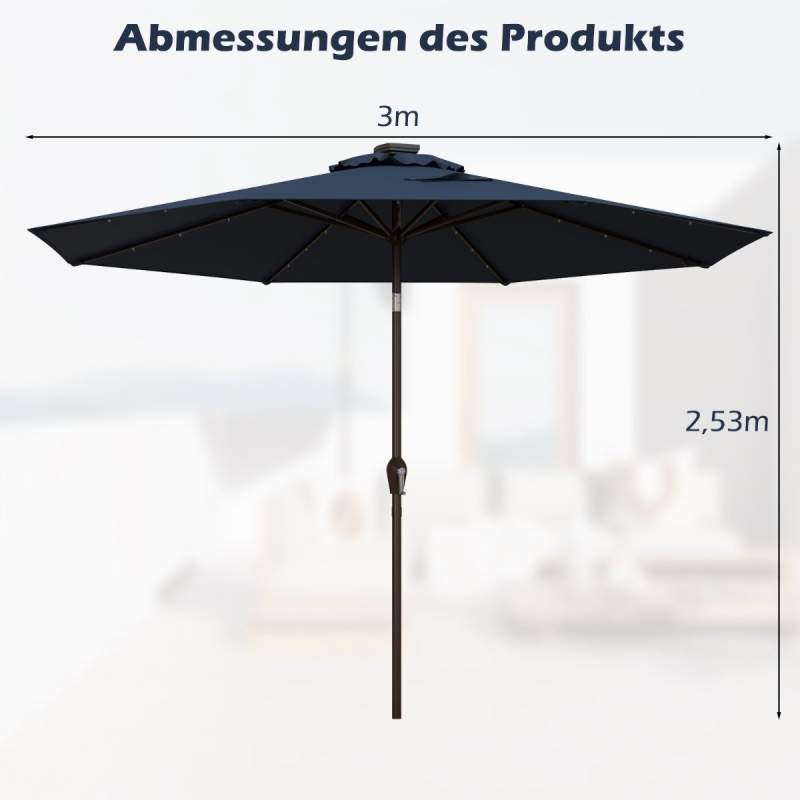 LED-belysning cantilever paraply rund parasoll solcelledrevet hage ...