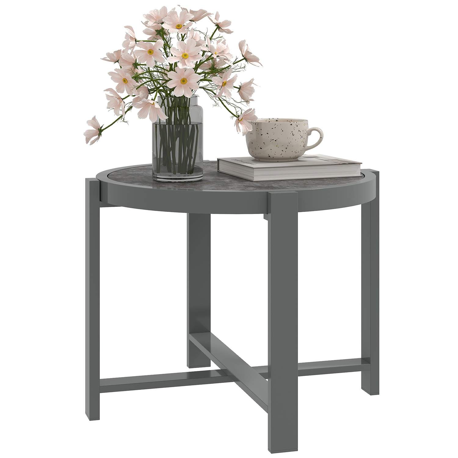 Sidebord hagebord rundt værbestandig aluminium balkongbord med marm...