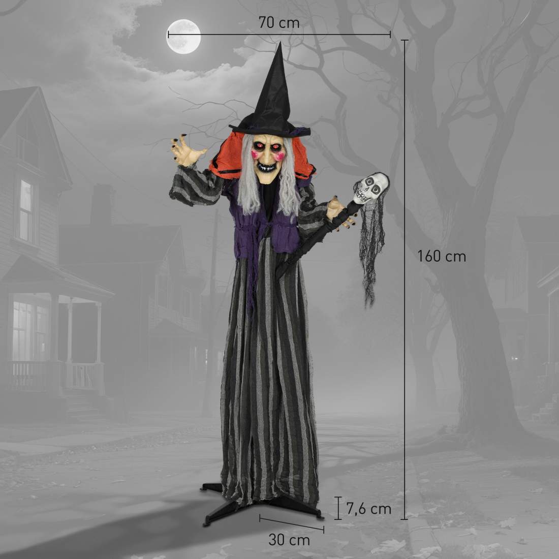 Halloween-heksedekorasjon, 160 cm, LED-lys og lyd | eStore