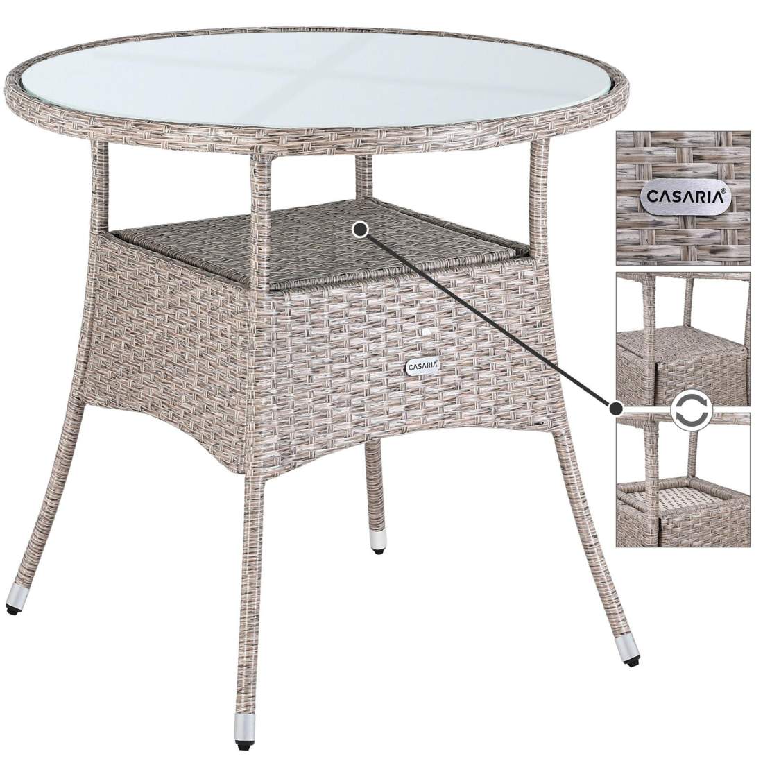 Rotting bistrobord med glassplate, 80 cm rundt utendørs | eStore