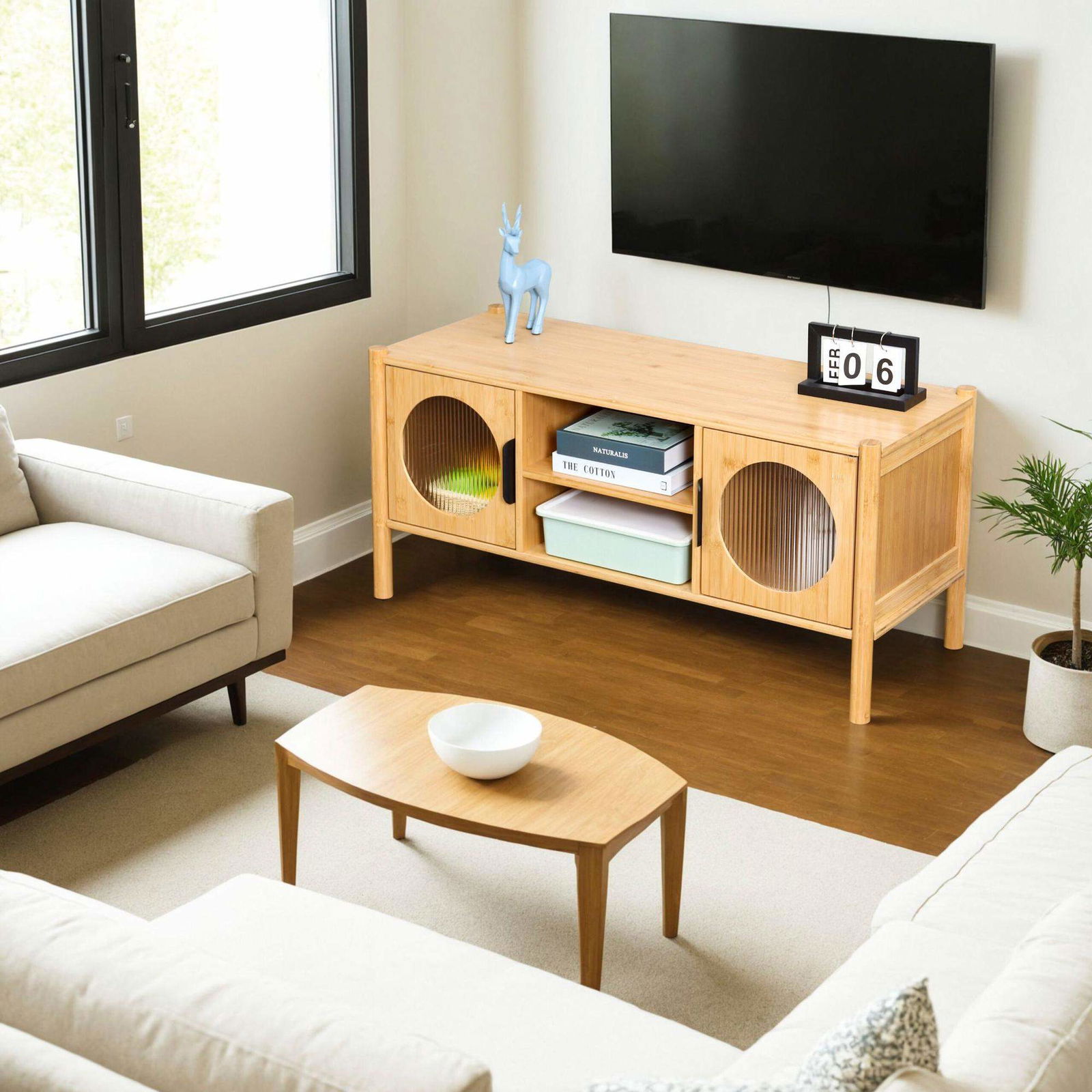 TV-benk med 2 dører – kabelhåndtering, moderne design | eStore