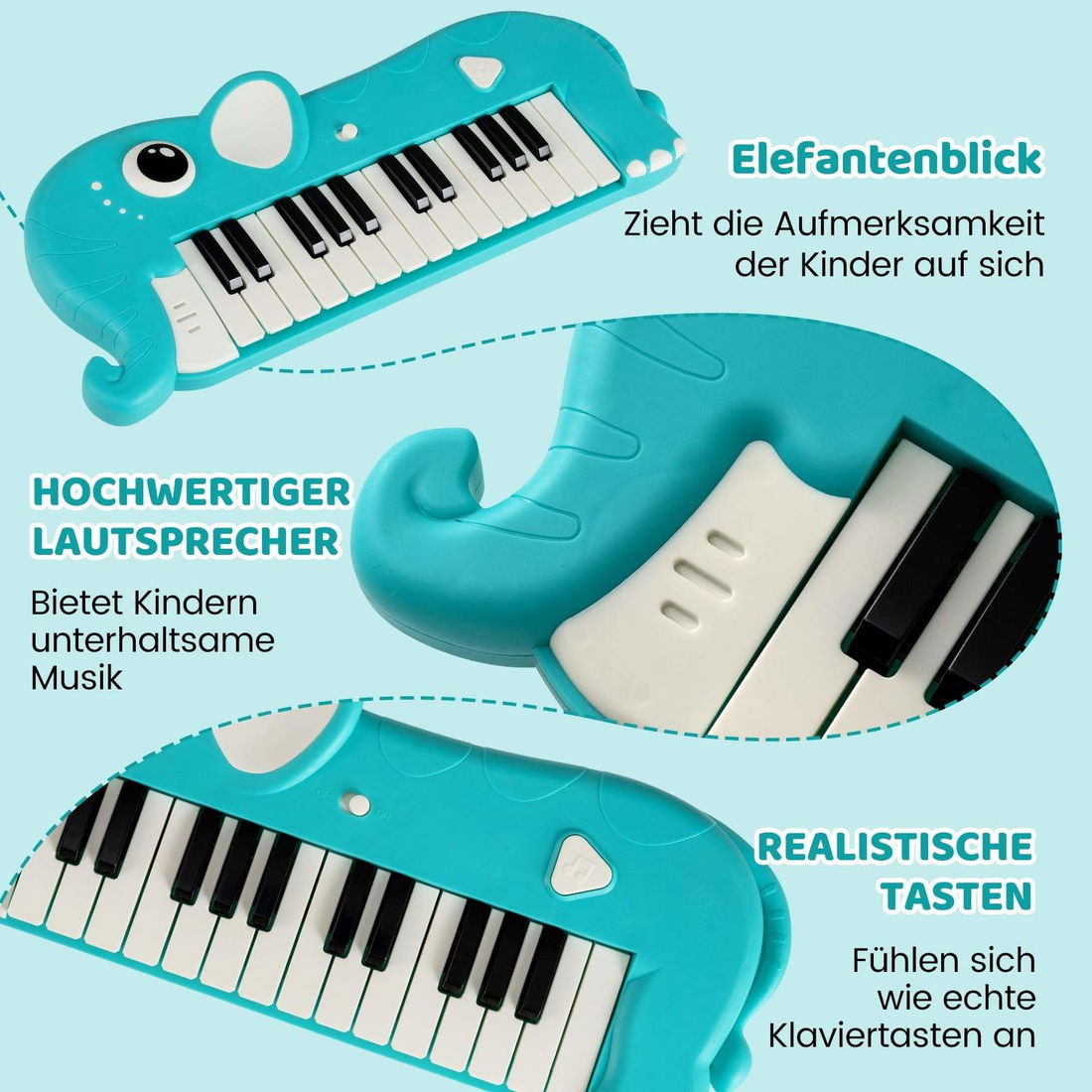 Digitalt piano for barn – 25 tangenter, musikk og lys, dinosaur/ele...