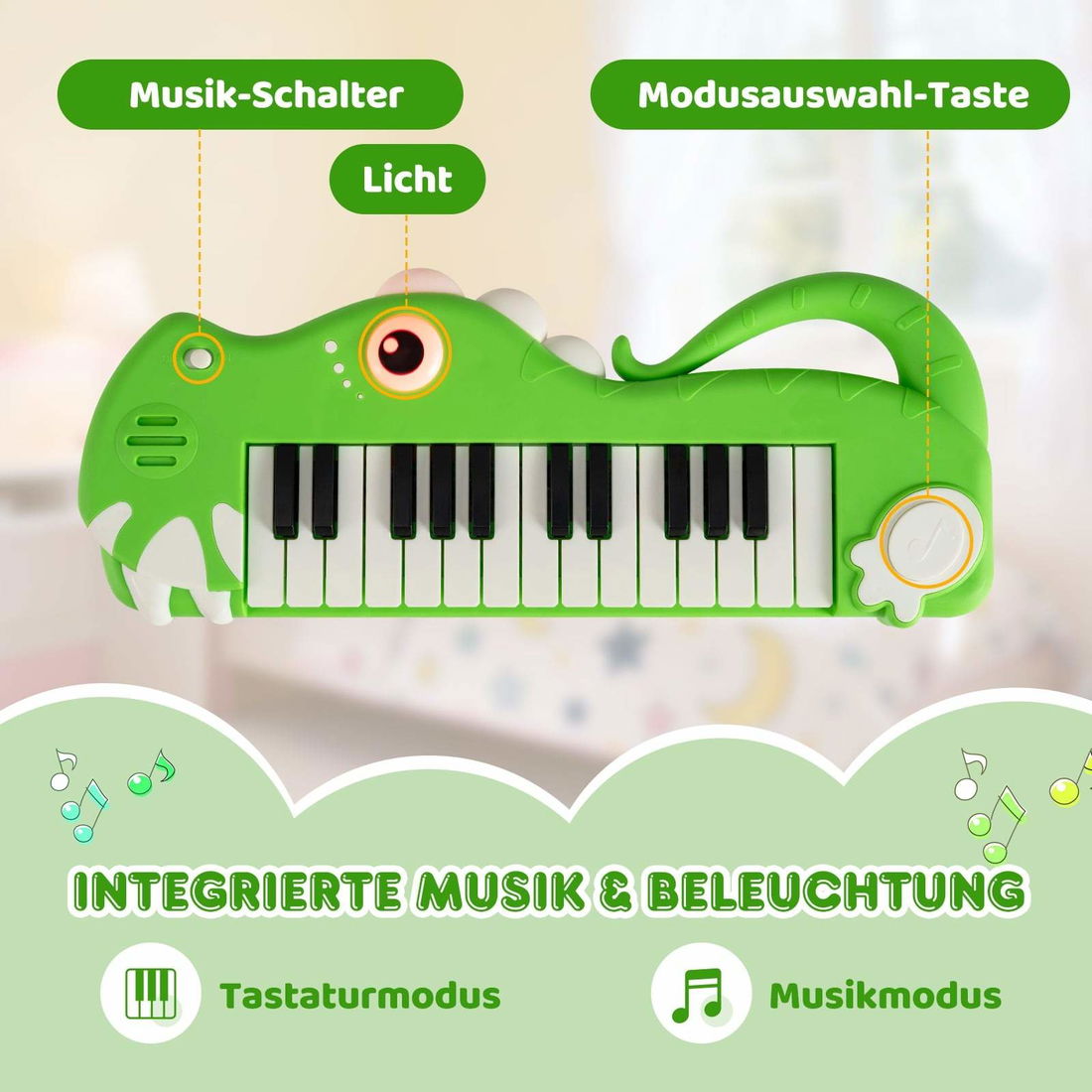 Digitalt piano for barn – 25 tangenter, musikk og lys, dinosaur-/el...